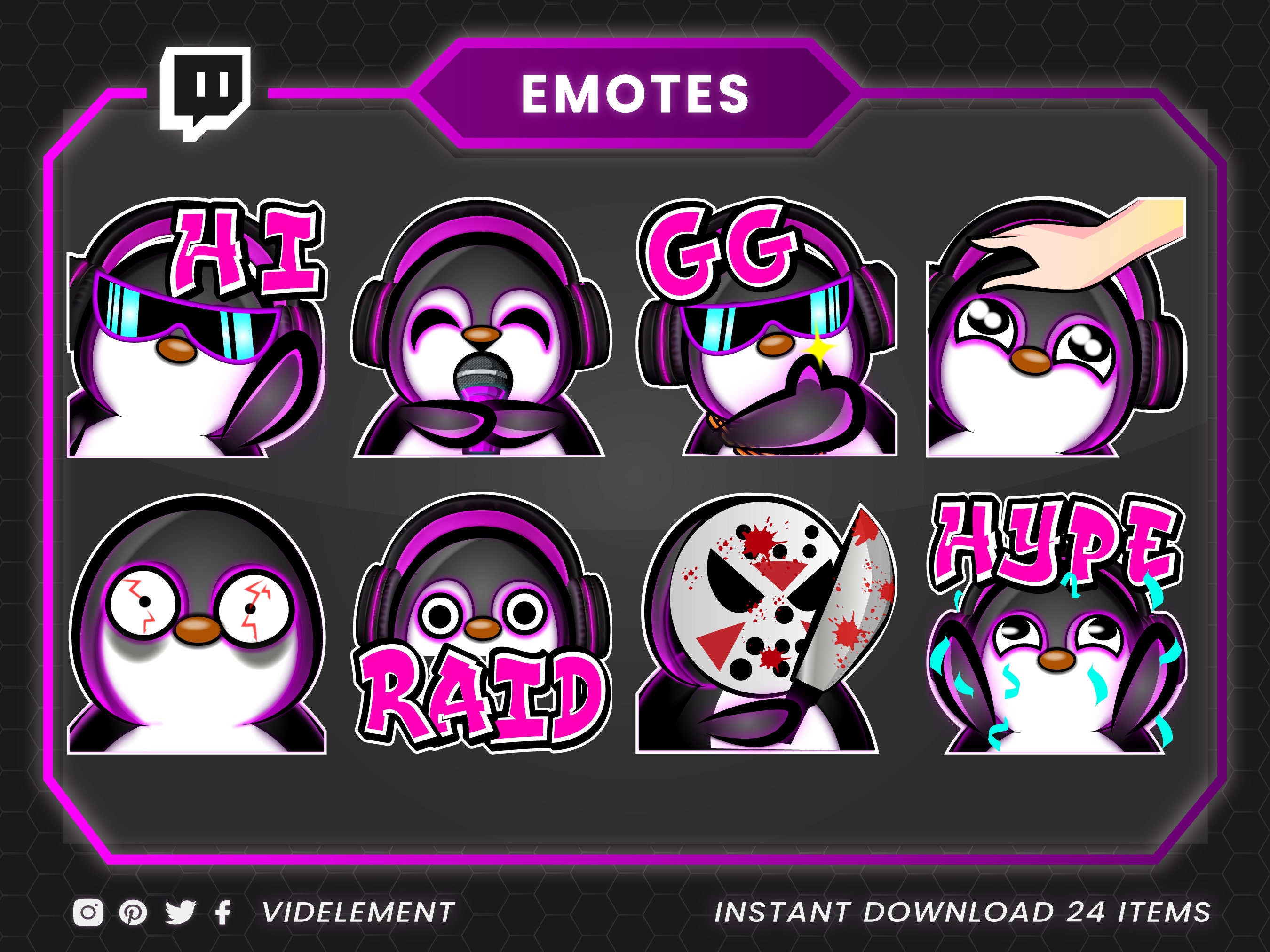 Neon Penguin Twitch Emotes: Musical Chibi Emotes Pack - Etsy