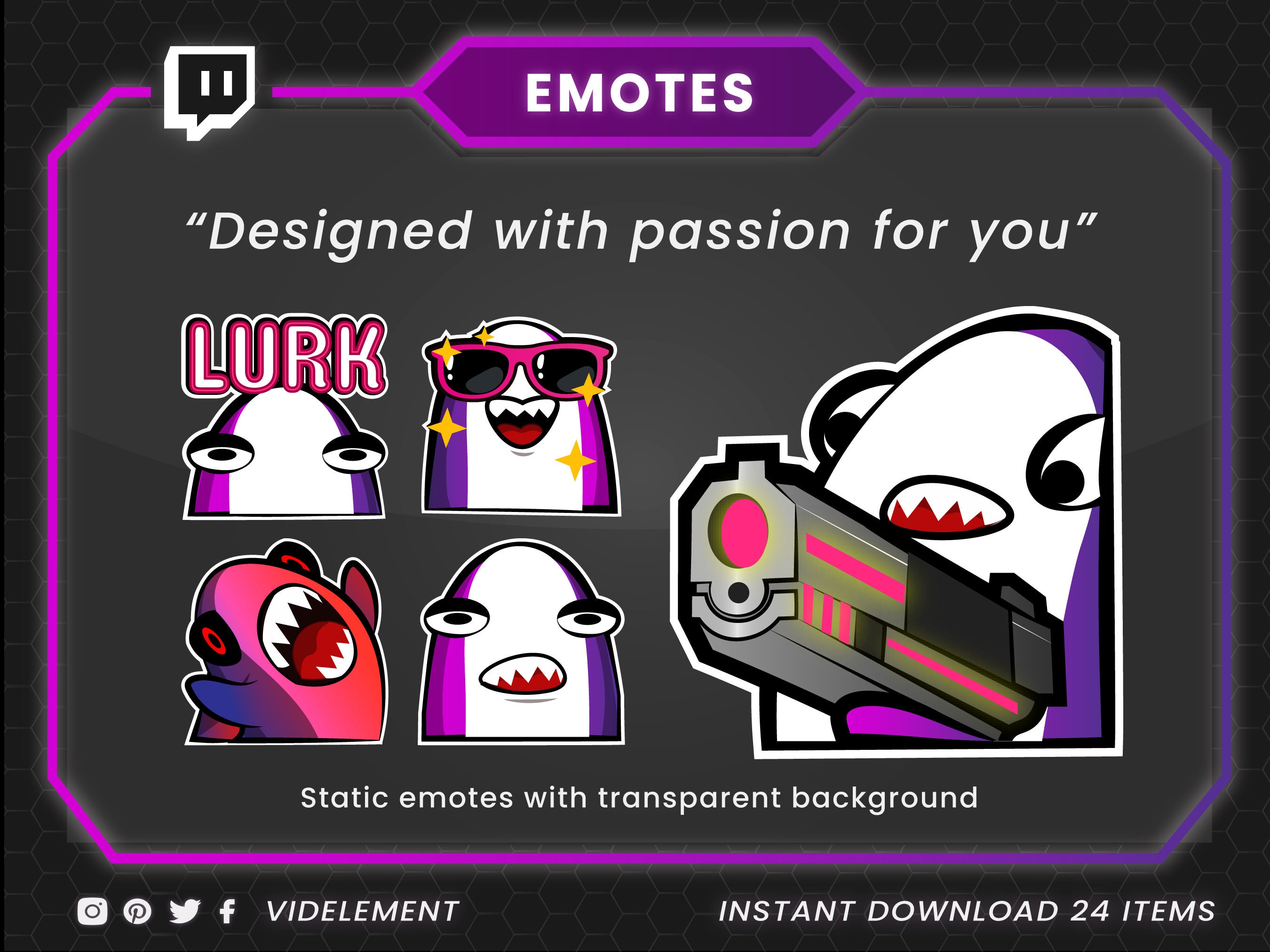 24 Purple Shark Emotes Twitch Emotes Twitch Sub Emotes Text - Etsy