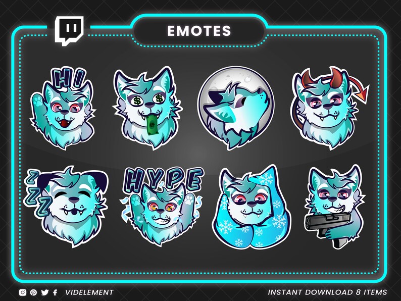 Wolf Emotes | Twitch Emote, Discord Emote, Text Emote, Animal Emote ...