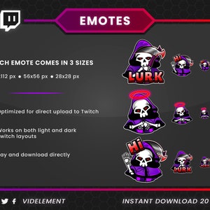 Purple Shinigami Emotes Pack - 20 Twitch Chibi-style Subscriber Emotes ...