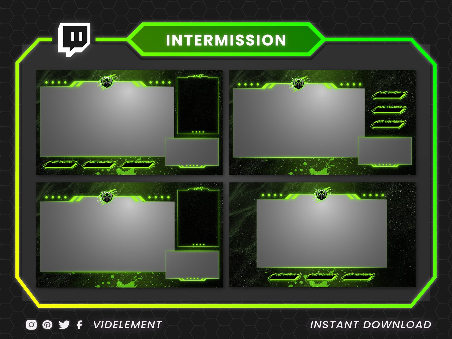 Animated Green Stream Pack: Webcam, Panels, Overlay (digital Download ...