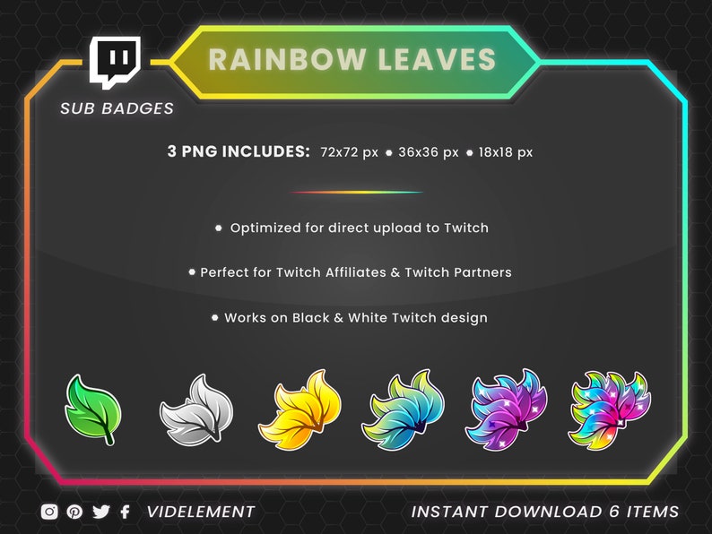 Rainbow Leaves Sub Leaves Sub Badges Rainbow Sub Badges - Etsy