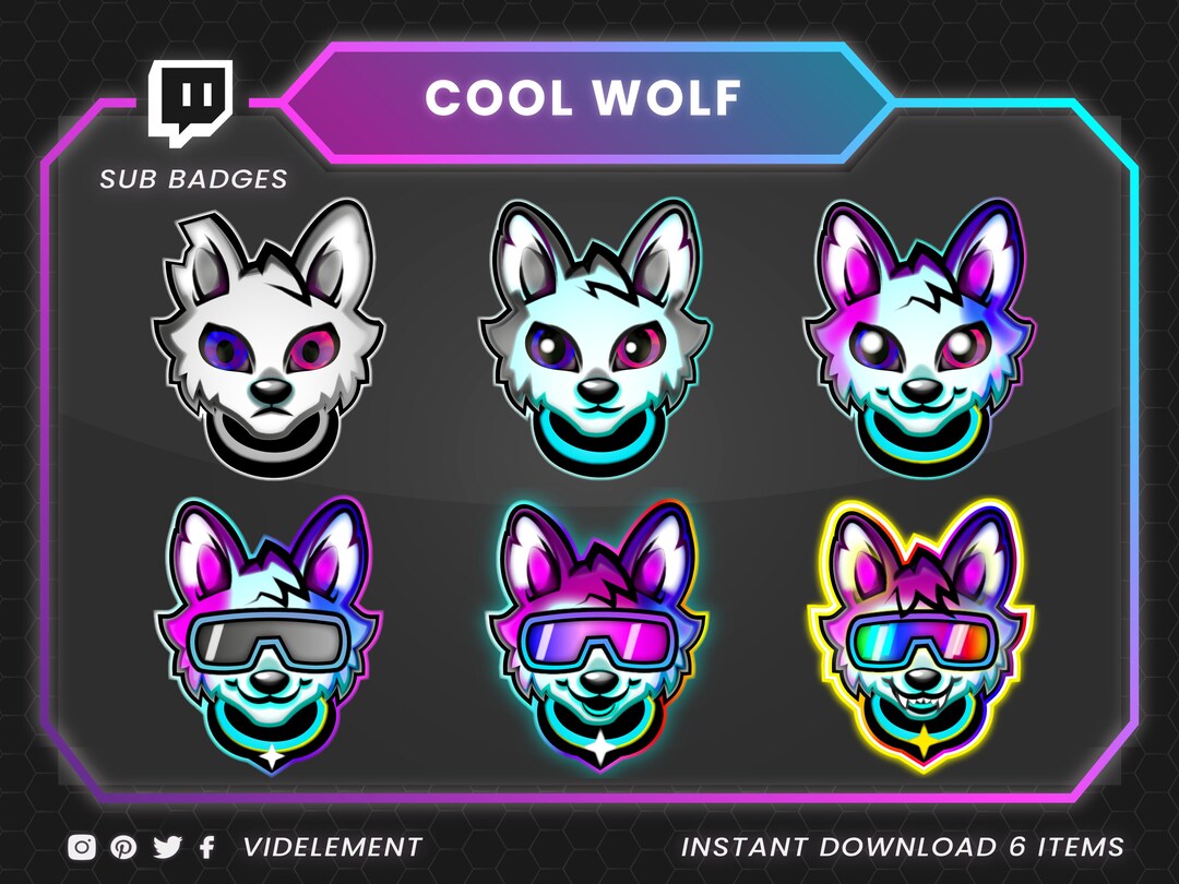 Twitch Sub Badges, Sub Badges Twitch, Wolf Sub Badges, Neon Sub Badges ...