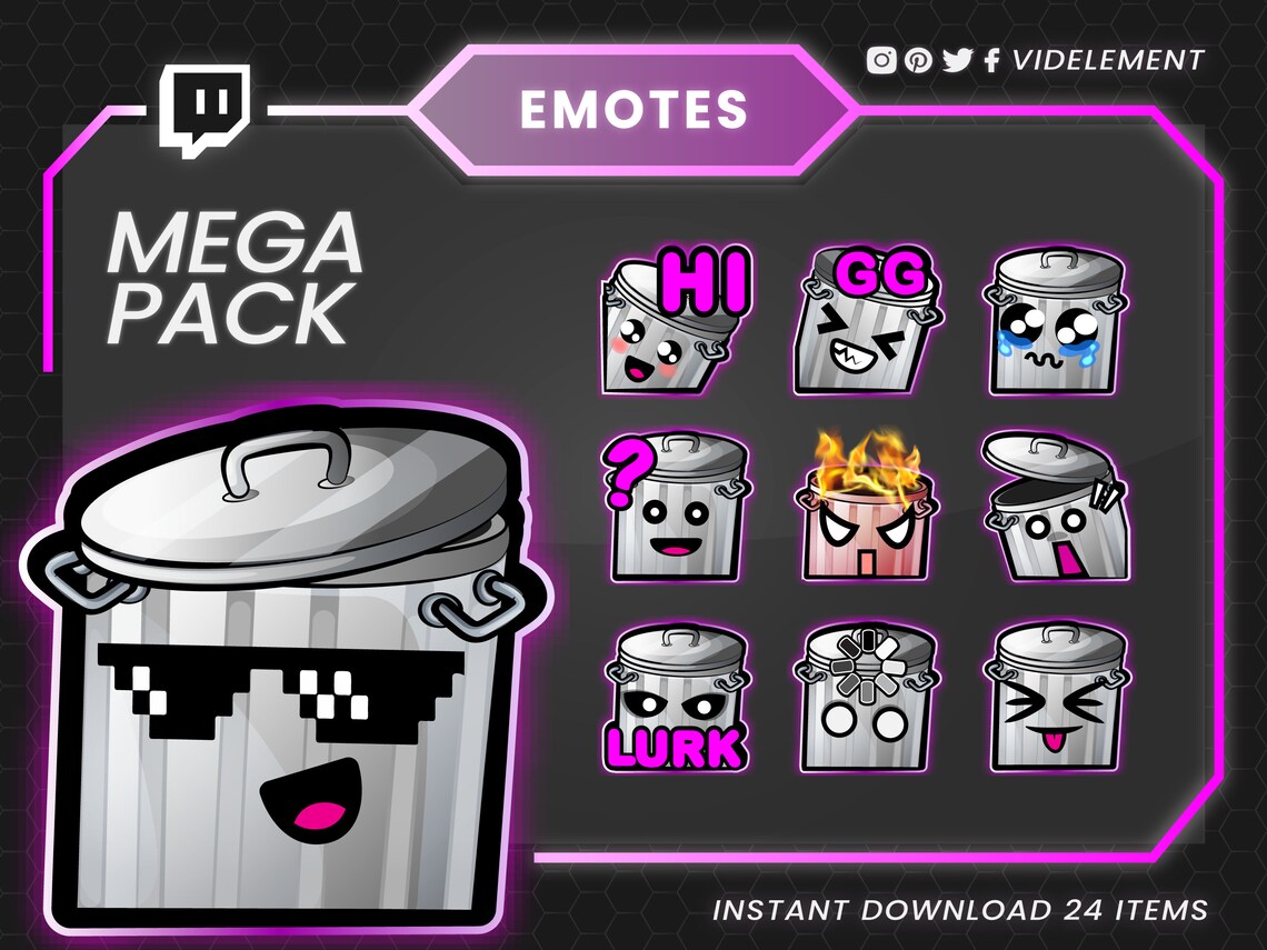 Trash Can Emotes, Trash Bin Emotes, Twitch Emotes, Twitch Sub Emote ...