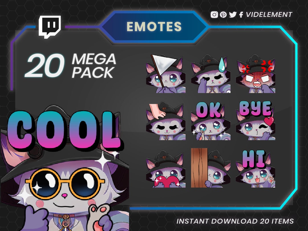 Sorcerer's Whiskers: 20 Chibi Cat Emotes – White & Purple Fur With ...