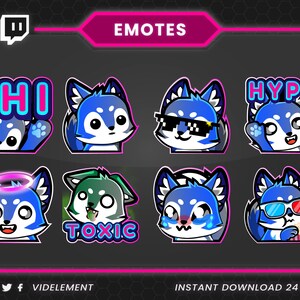 24 Blue Wolf Emotes, Twitch Emotes, Twitch Sub Emotes, Text Emote, Wolf ...