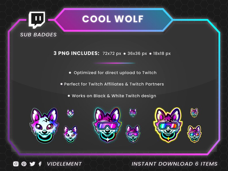 Twitch Sub Badges, Sub Badges Twitch, Wolf Sub Badges, Neon Sub Badges ...