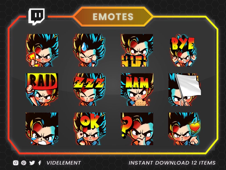 Anime Fighter Twitch Emotes: 12-pack Chibi Manga Emoticons (PNG Digital ...