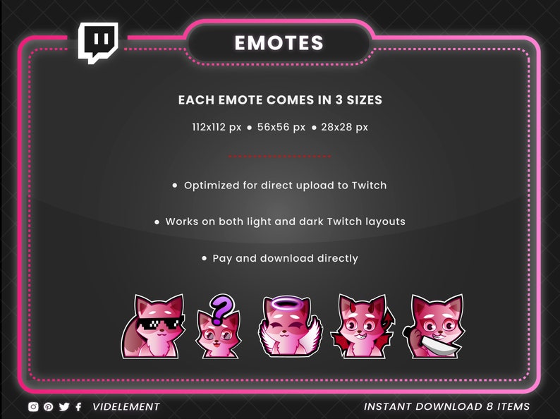 8 emoticones de zorro rosa para Twitch. Emote tóxico, emote Lol, emote ...