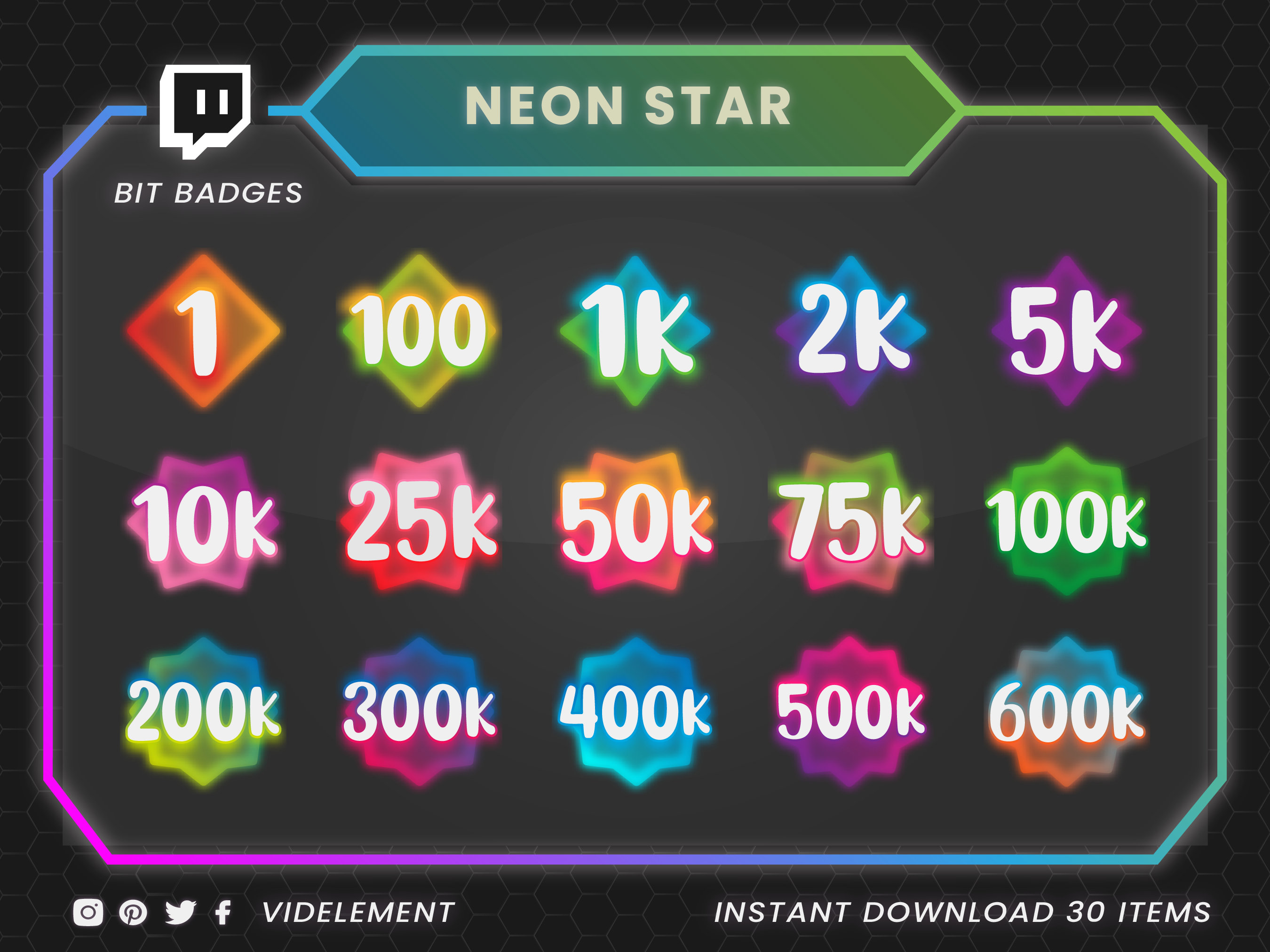 Twitch Bit Badges Neon Bit Badges Twitch Star Badges Twitch - Etsy UK