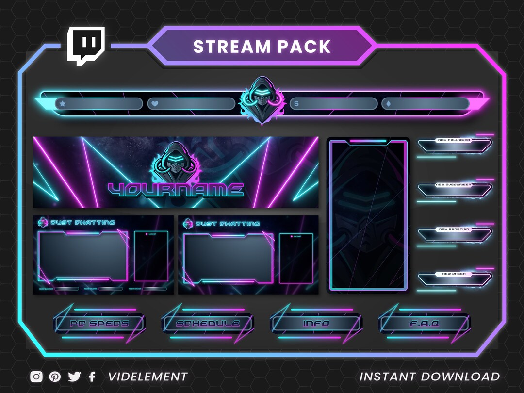 Animated Twitch Stream Pack: Overlay, Panels, Alerts (PNG & WEBM) - Etsy