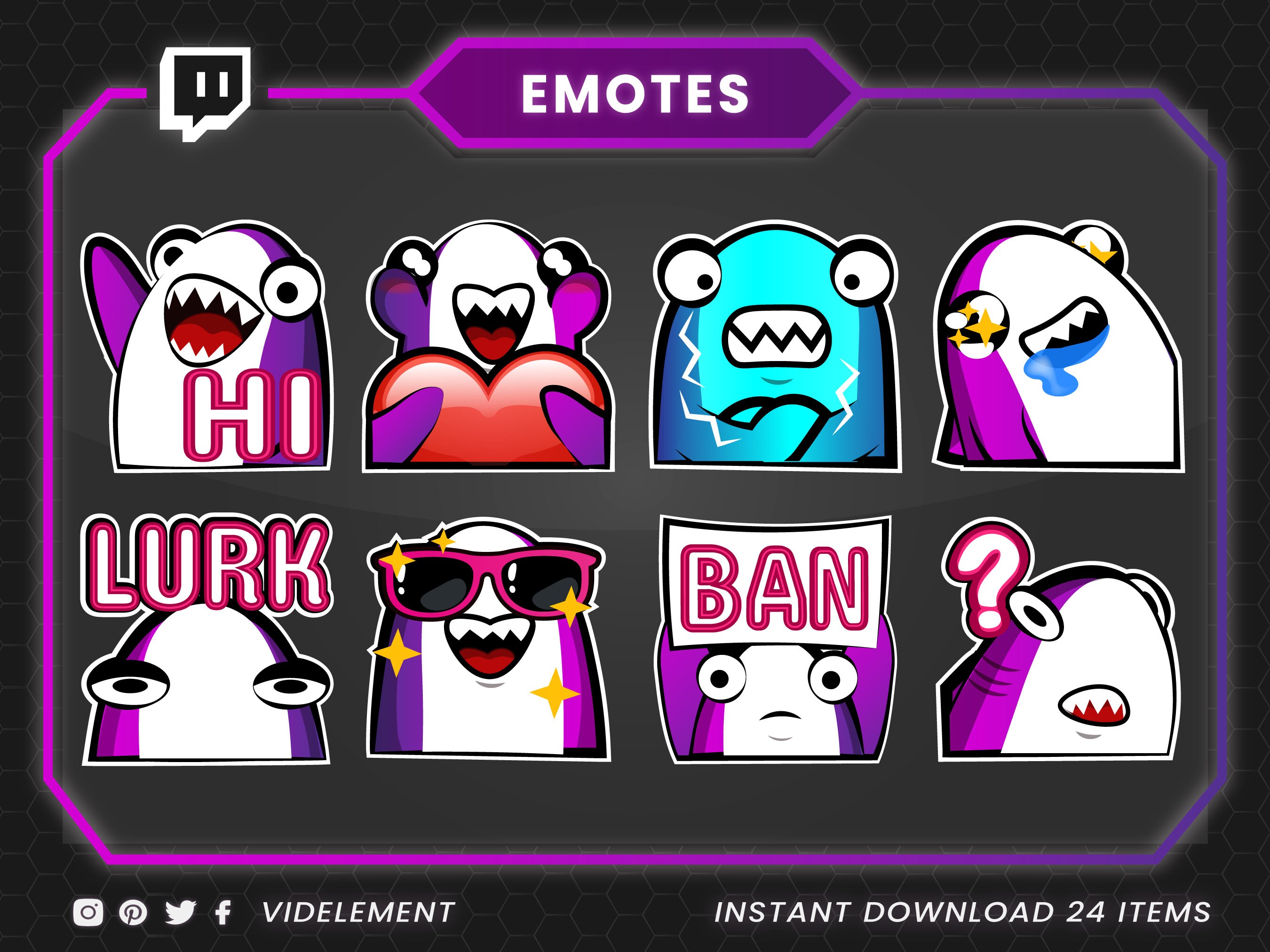 24 Purple Shark Emotes, Twitch Emotes, Twitch Sub Emotes, Text Emotes ...