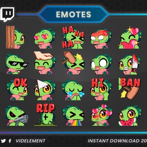 20 Dynamic Twitch Emotes With Chibi Lizard Charm | Twitch Sub Emotes ...