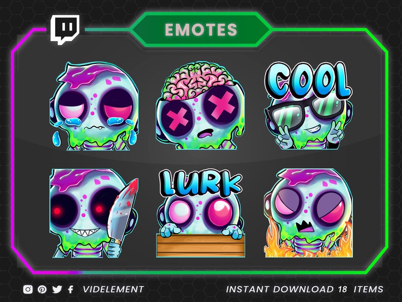 Zombie Twitch Emotes: Purple-eyed Monster Sub Emote Pack - Etsy
