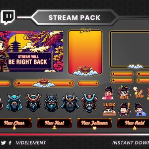 Chibi Samurai Stream Pack – Animated Twitch Emotes & Sakura Overlay for ...