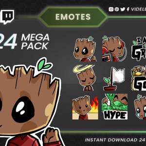 Groot Emotes, Twitch Emotes, Twitch Sub Emotes, Discord Emotes, Text ...