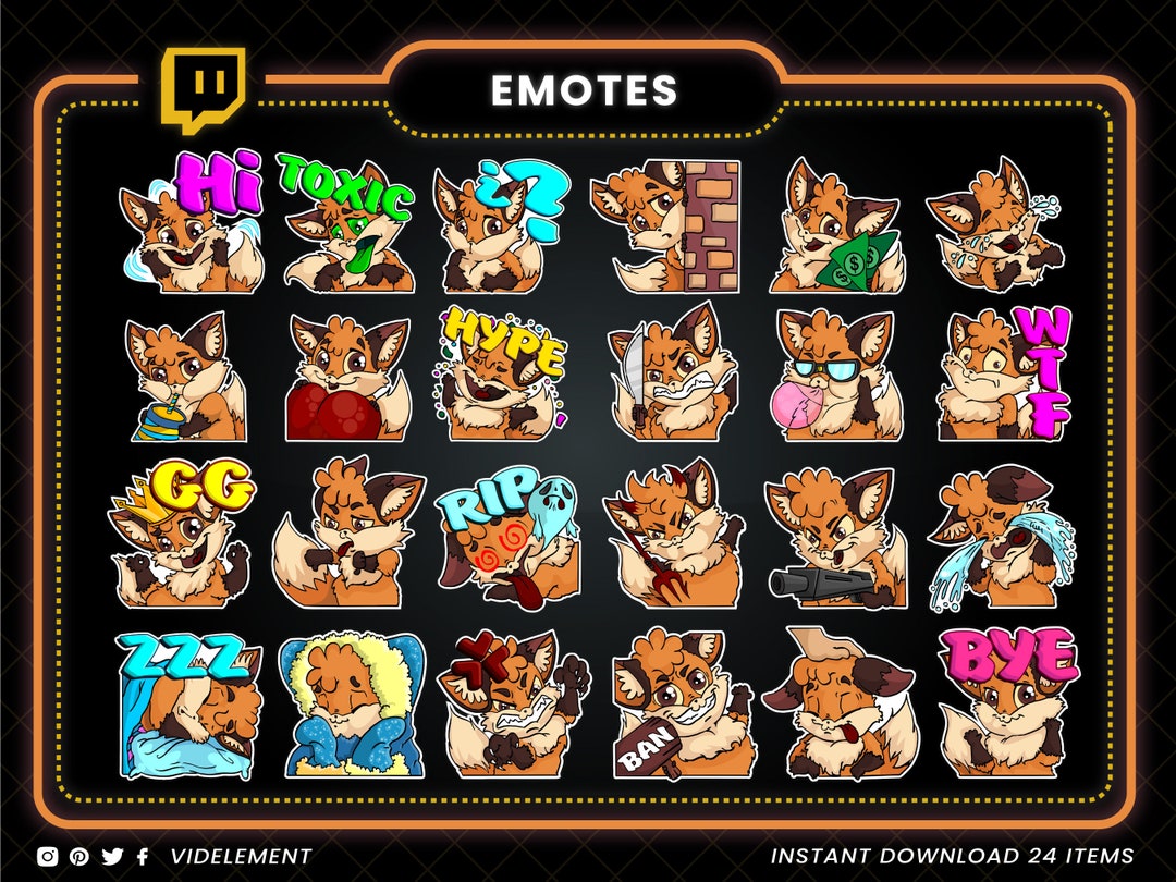 24 Fox Emote, Twitch Emote, Fox Text Emote, Animal Emote, Toxic Emote ...