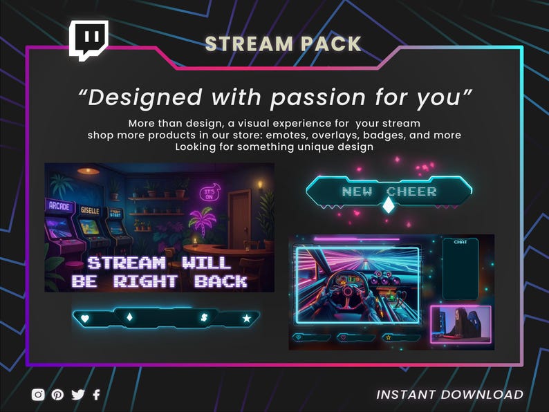 Retro twitch-stream-overlay, paarse twitch-overlays, vintage overlay ...