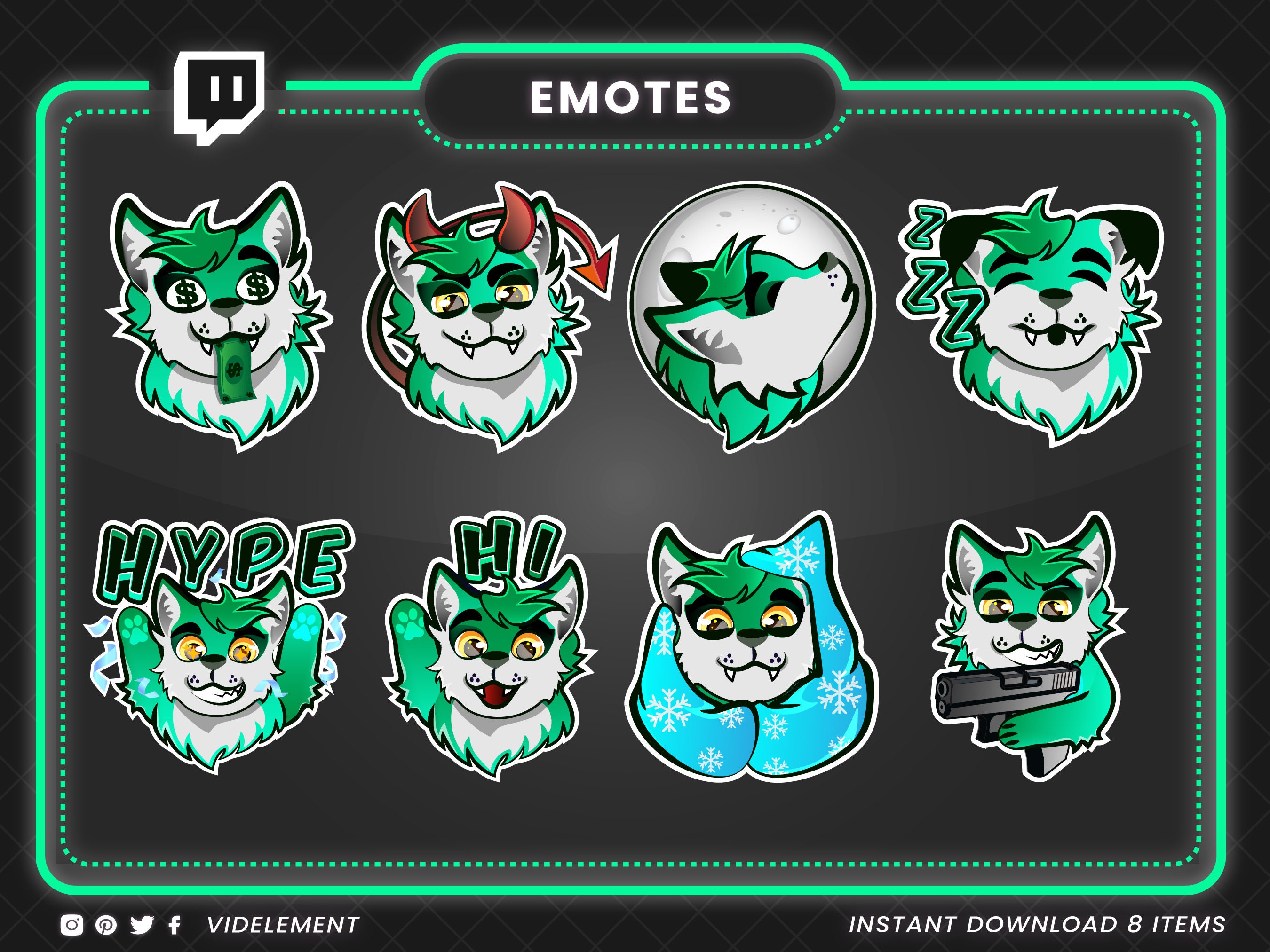 Wolf Emotes | Twitch Emote, Discord Emote, Text Emote, Animal Emote ...