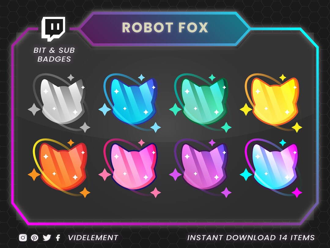 Robot Fox Twitch Sub Badges: Futuristic Bit Badges (digital Download ...