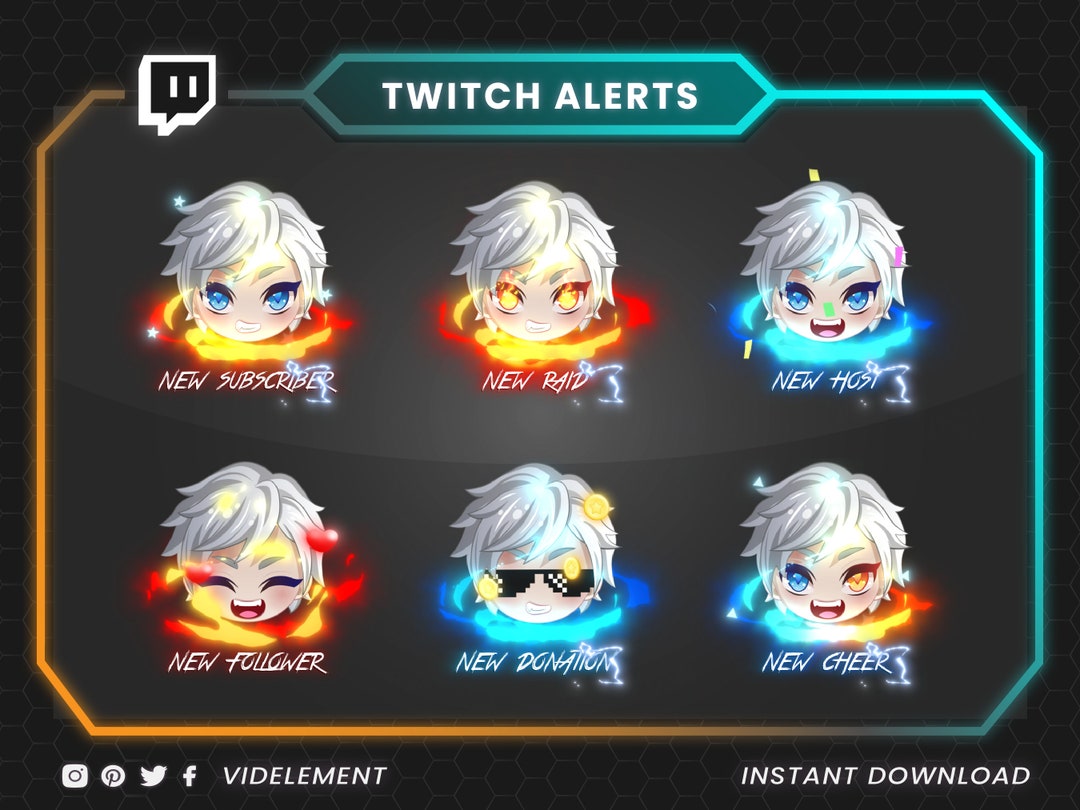 Anime-style Twitch Alerts Pack: Boost Engagement With Fiery White ...