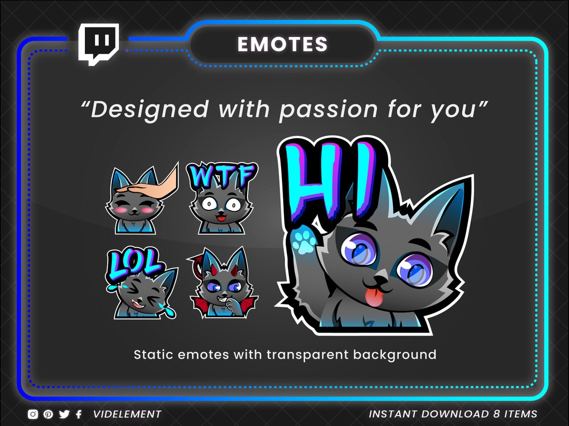 8 Cat Emotes Twitch Emote Cat Text Emote Animal Emote Cat - Etsy