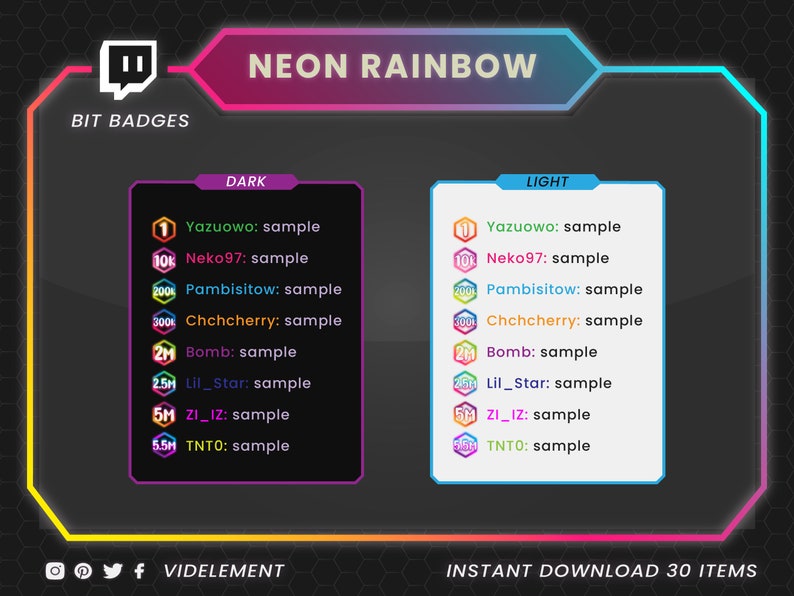 Neon Twitch Bit Badges: Rainbow Cheer Emblems (30 Items) - Etsy