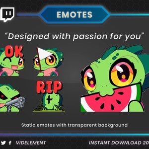 20 Dynamic Twitch Emotes With Chibi Lizard Charm | Twitch Sub Emotes ...