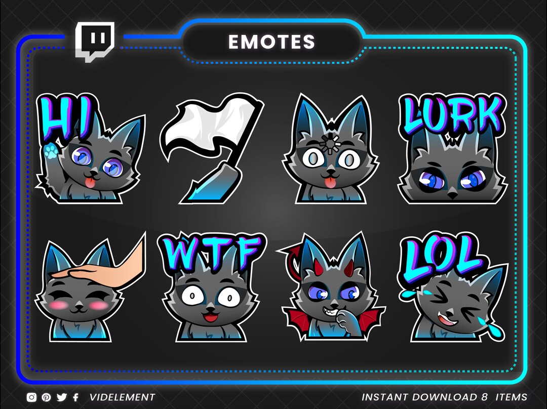 8 Cat Emotes, Twitch Emote, Cat Text Emote, Animal Emote, Cat Emote ...