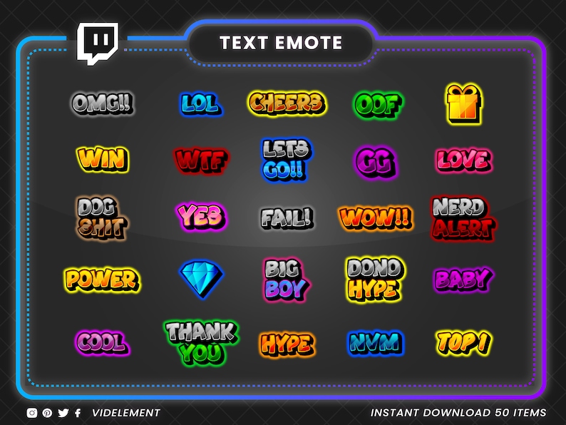50 Text Emote, Twitch Text Emotes, Twitch Emote, Discord Emote, Omg ...
