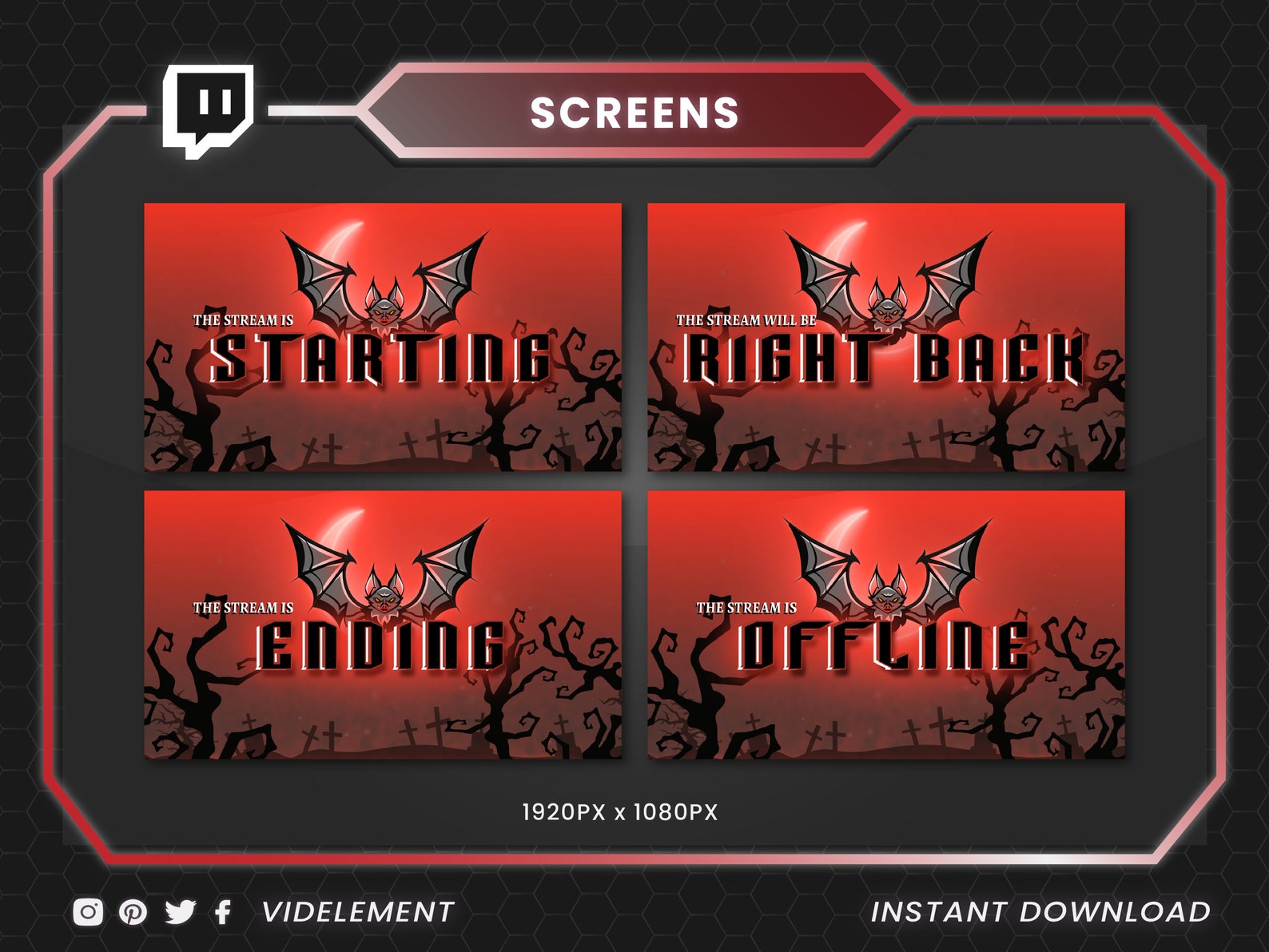 Bat Stream Pack Animated Webcam Overlay Twitch Panels - Etsy
