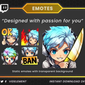 Blue-haired Gamer Boy Emotes - Pack of 24 Anime Style Twitch Emotes - Etsy