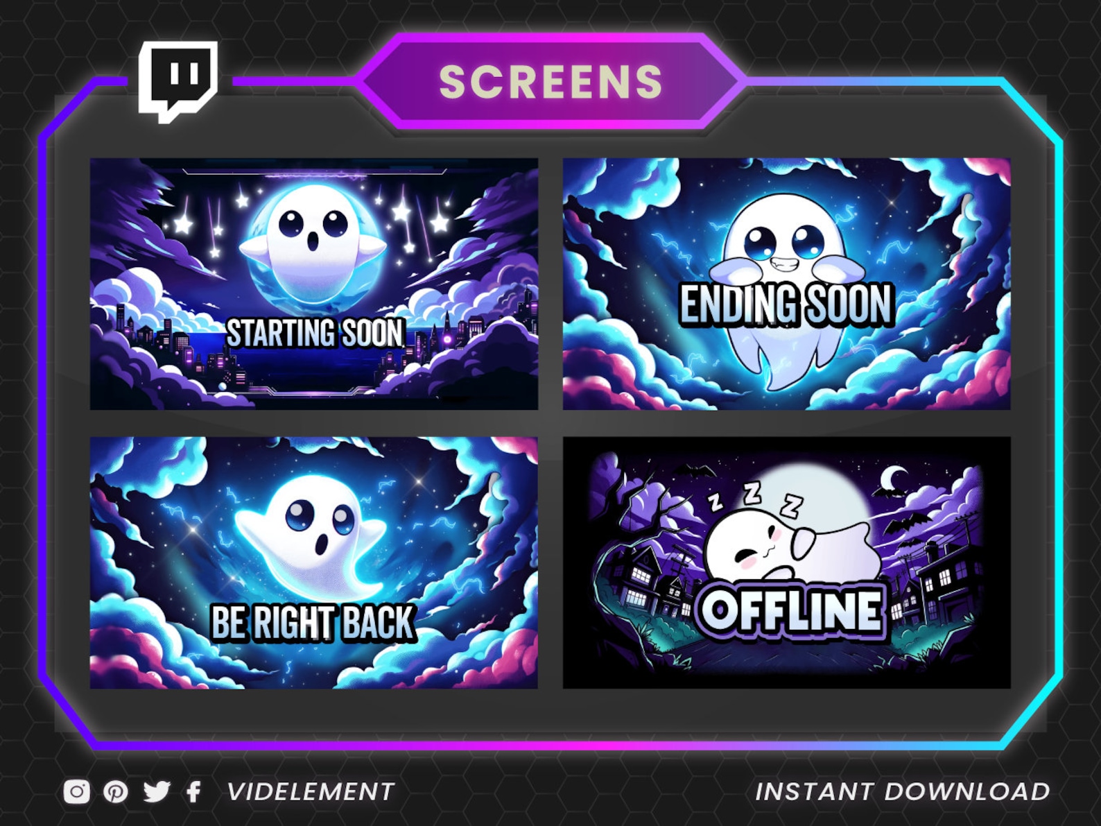 Ghost Stream Pack: Animated Twitch Overlay, Emotes, Panels - Etsy