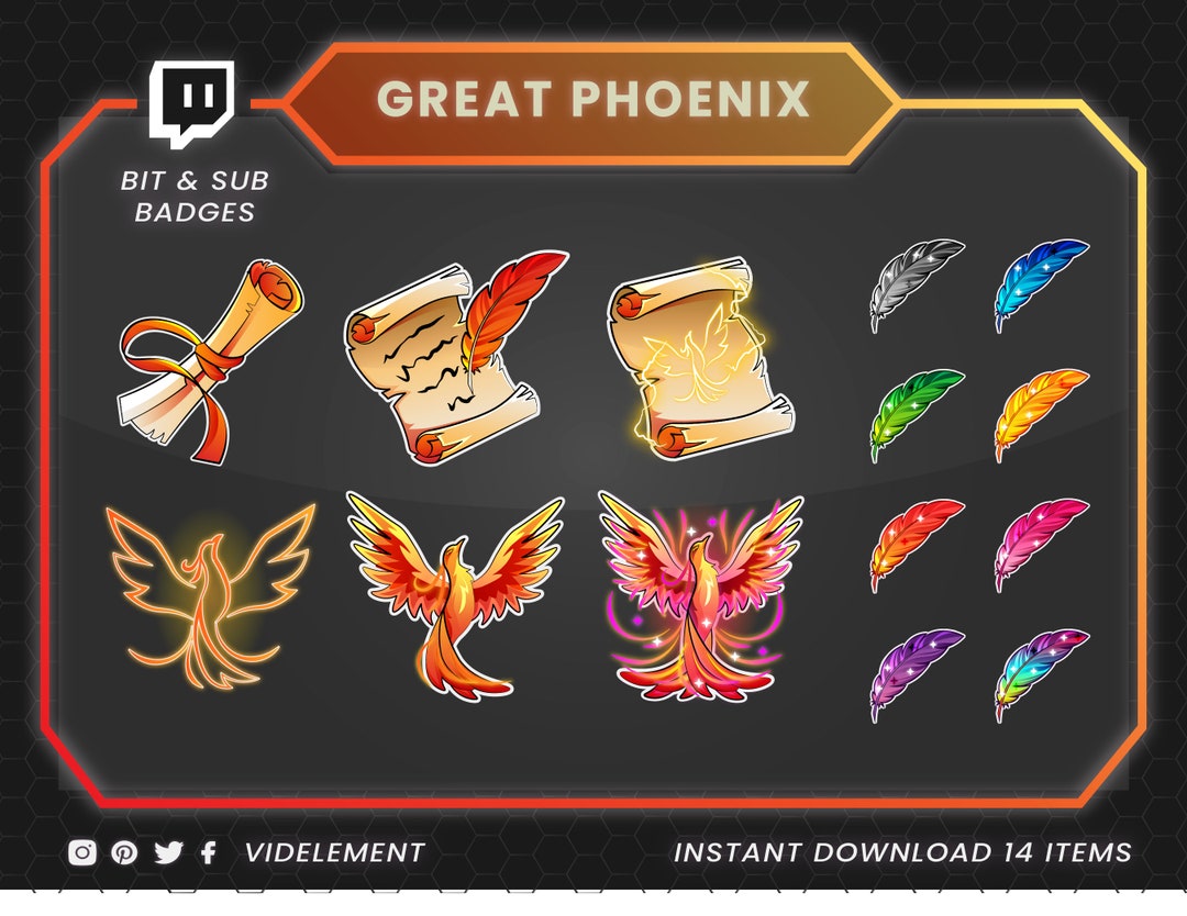 Phoenix Sub Badges, Feather Bit Badges, Twitch Sub Badge, Twitch Badge ...