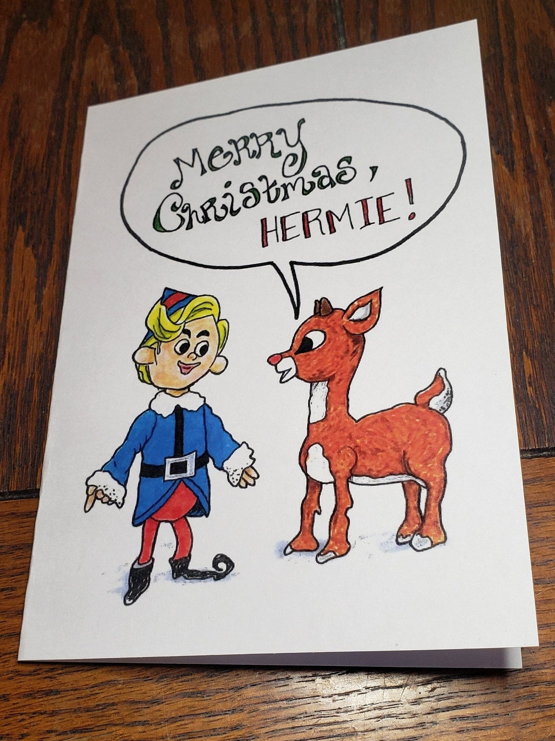 Rudolph and Hermie Christmas Card 5x7 Folded Greeting - Etsy