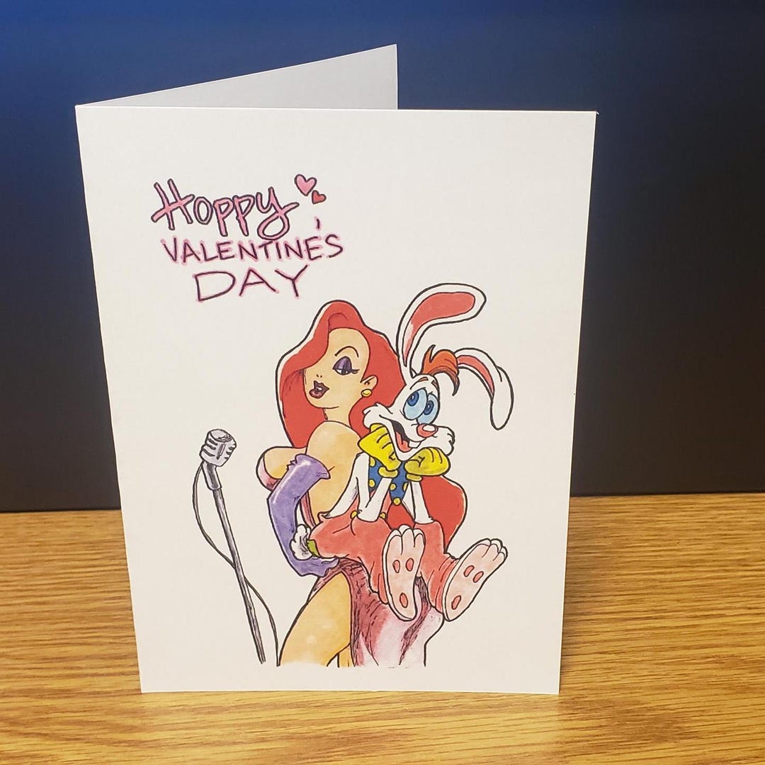 Hoppy Valentines, 5x7 Folded Greeting, Valentines Card, Jessica Rabbit, 80's Movies, Pop Art ...