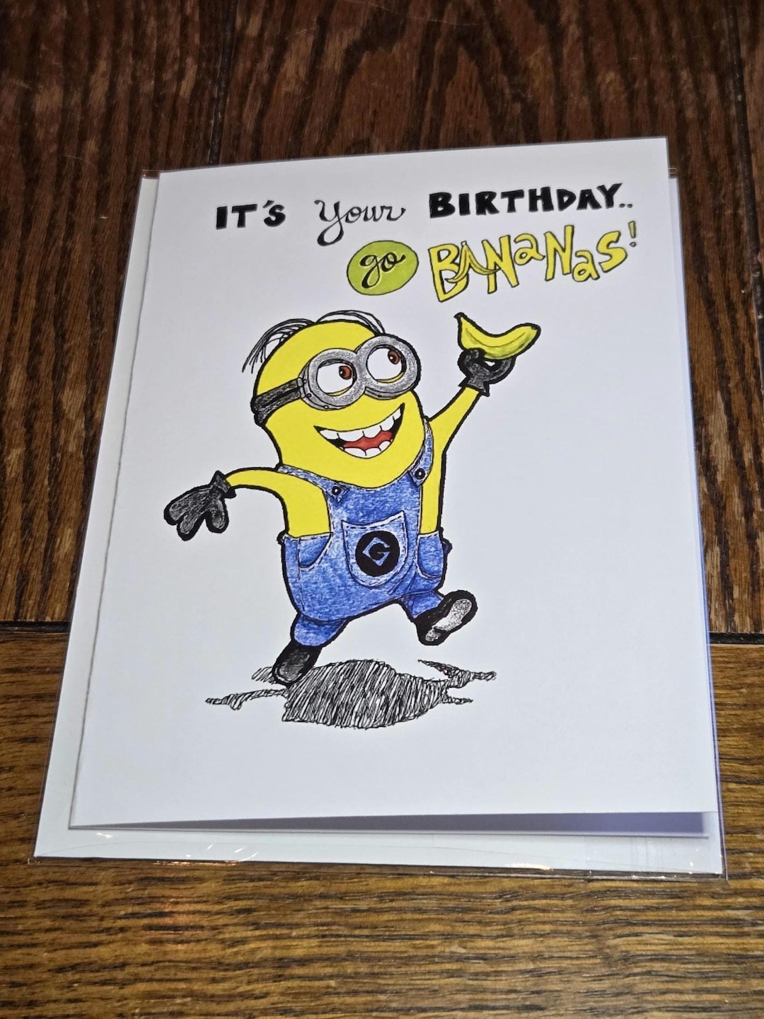 Birthday Minion, 5x7 Folded Greeting, Handmade Art, Kids Birthday, Go ...
