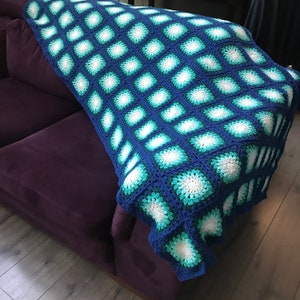 Navy Blue Teal Crochet Floral Blanket Soft Lightweight Custom Handmade ...