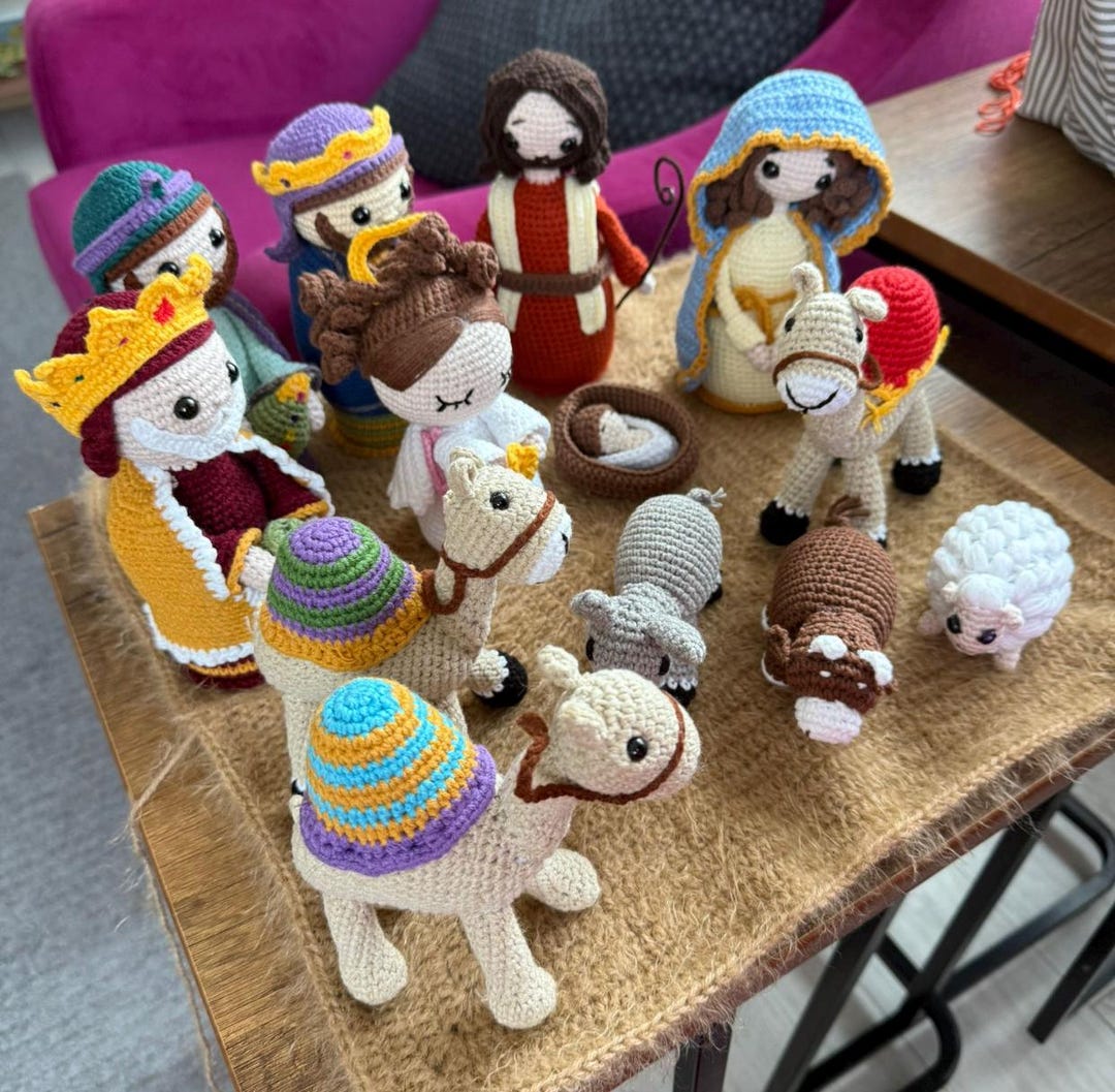 Nativity Set Crochet/bonus Straw Look Blanket/ Jesus in a Manager ...