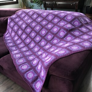 Purple Floral Granny Square Crochet Cotton Double Queen Large Crochet ...