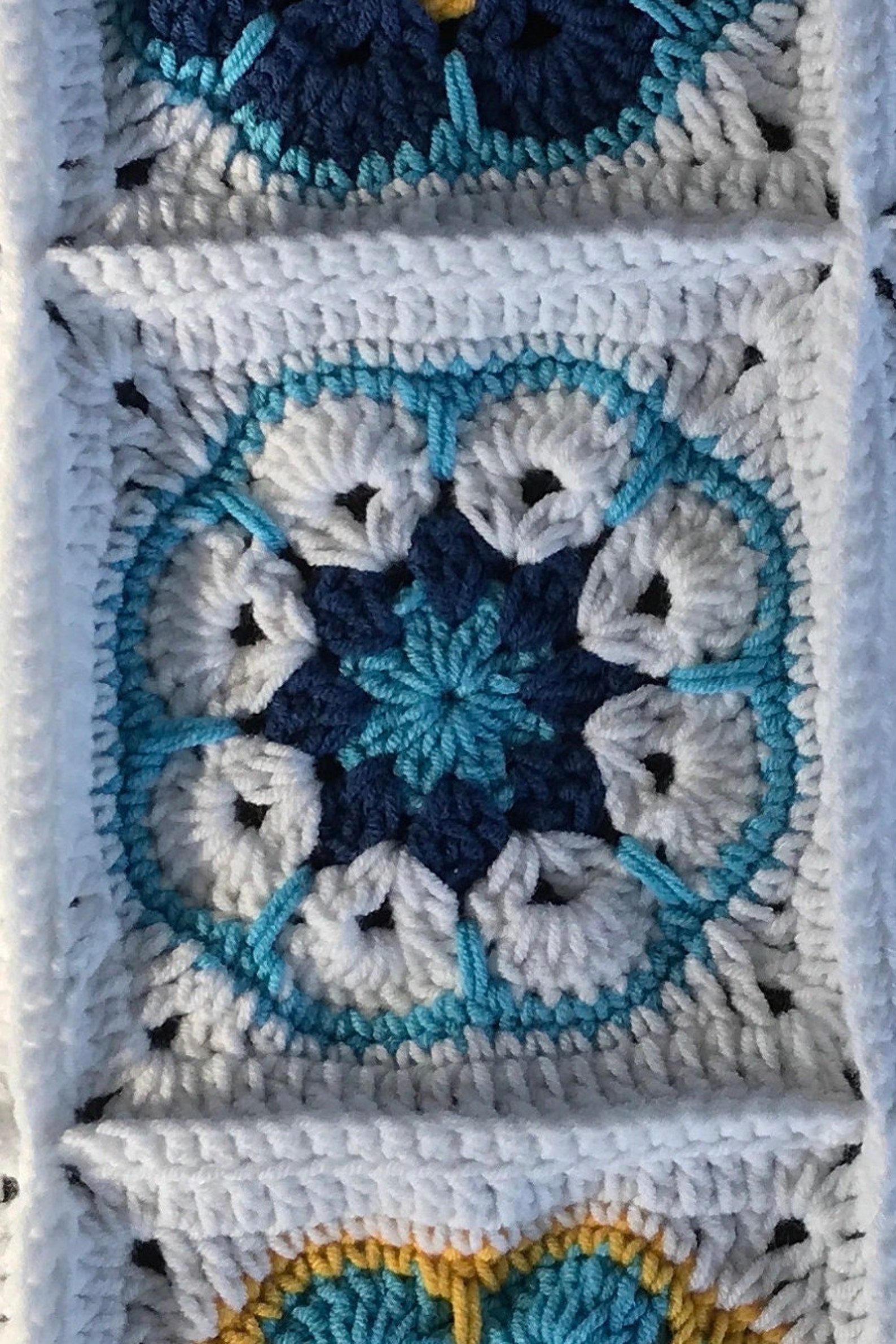Wide Bordered African Floral Crochet Blanket With Light Blue Colors ...