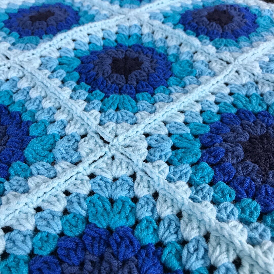 All Blue Crochet Blanket Light Blue Dark Blue Floral Cotton Afghan - Etsy