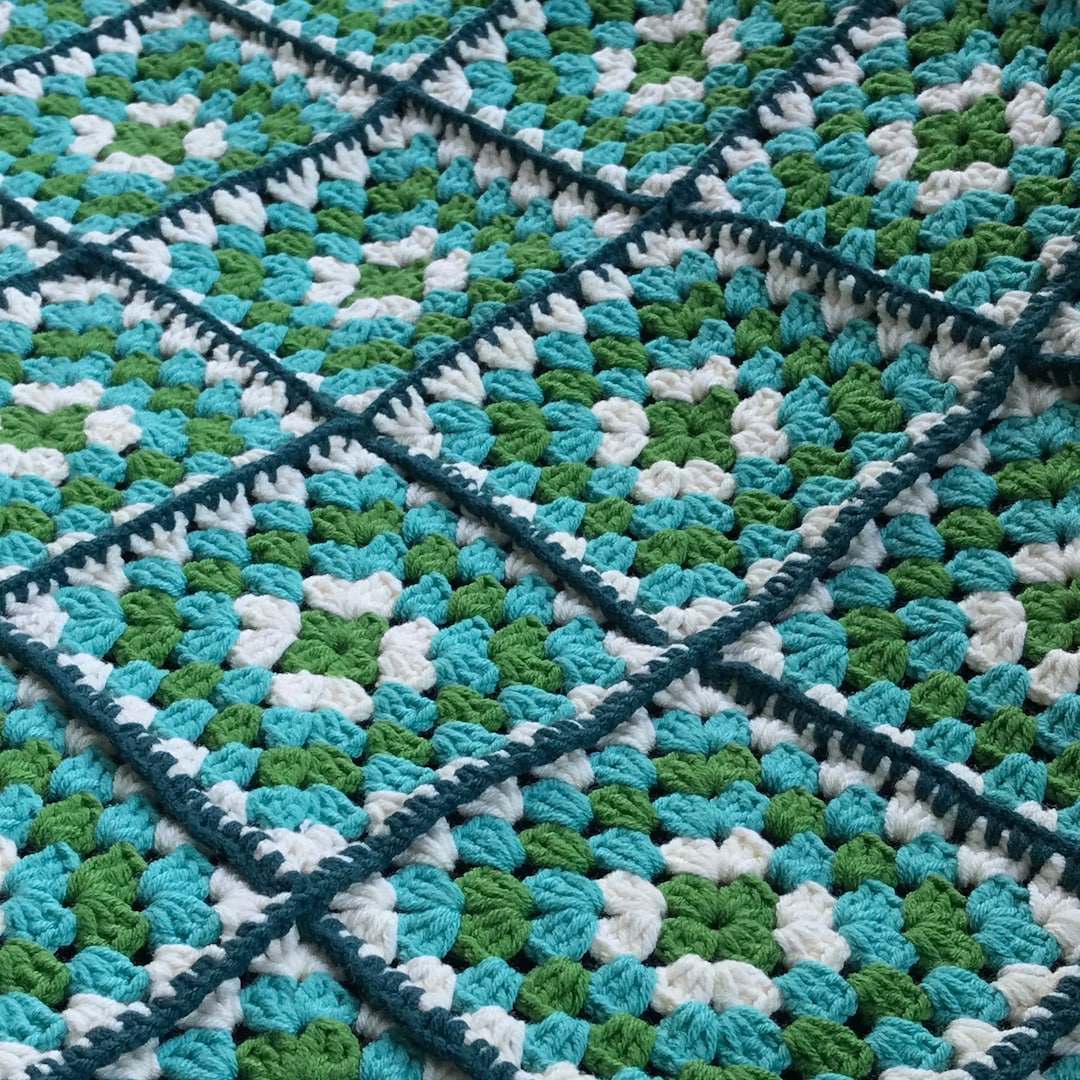 Green Cotton Crochet Lightweight Blanket Granny Square Crochet Afghan ...