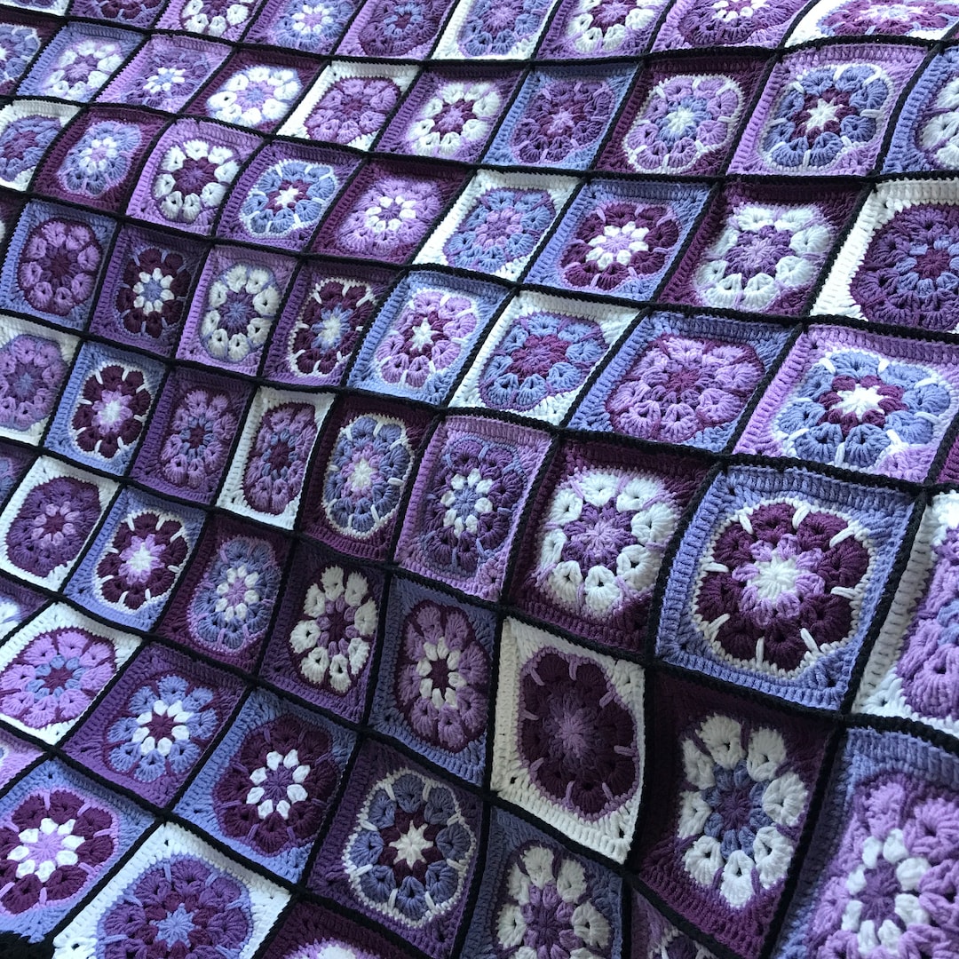 Purple Handmade Granny Square Crochet Blanket Crochet Quilt - Etsy