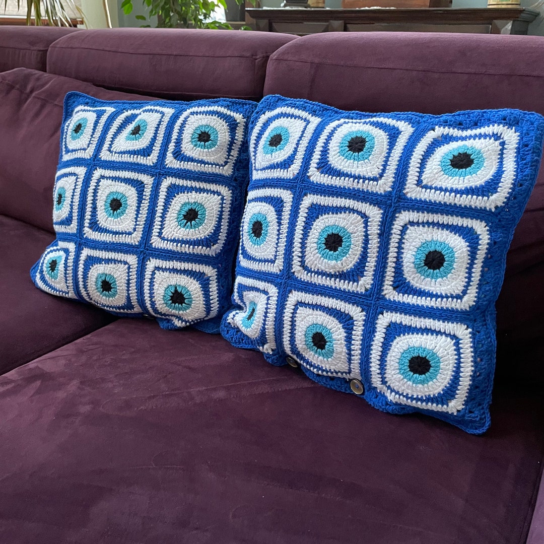 Crochet Evil Eye Custom Made Toss Square Cushion Covers With Buttons ...