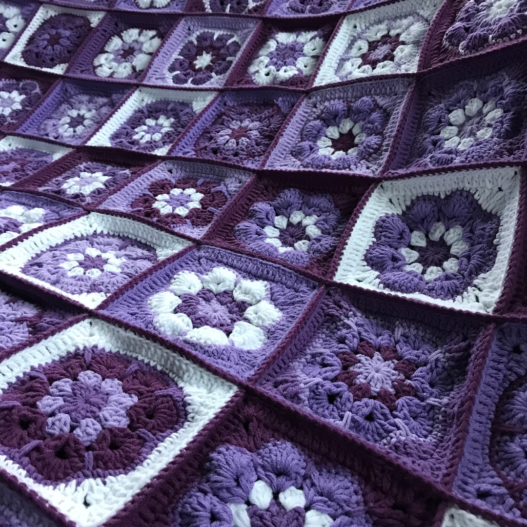 Purple Handmade Granny Square Crochet Blanket Crochet Quilt for Sale Knit Chunky Knit Crochet ...