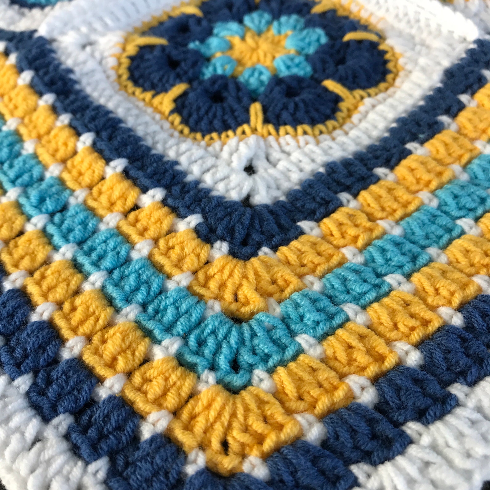 Wide Bordered African Floral Crochet Blanket With Light Blue Colors ...