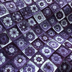 All Purple Crochet Blanket Granny Square Blanket Handmade for Sale ...