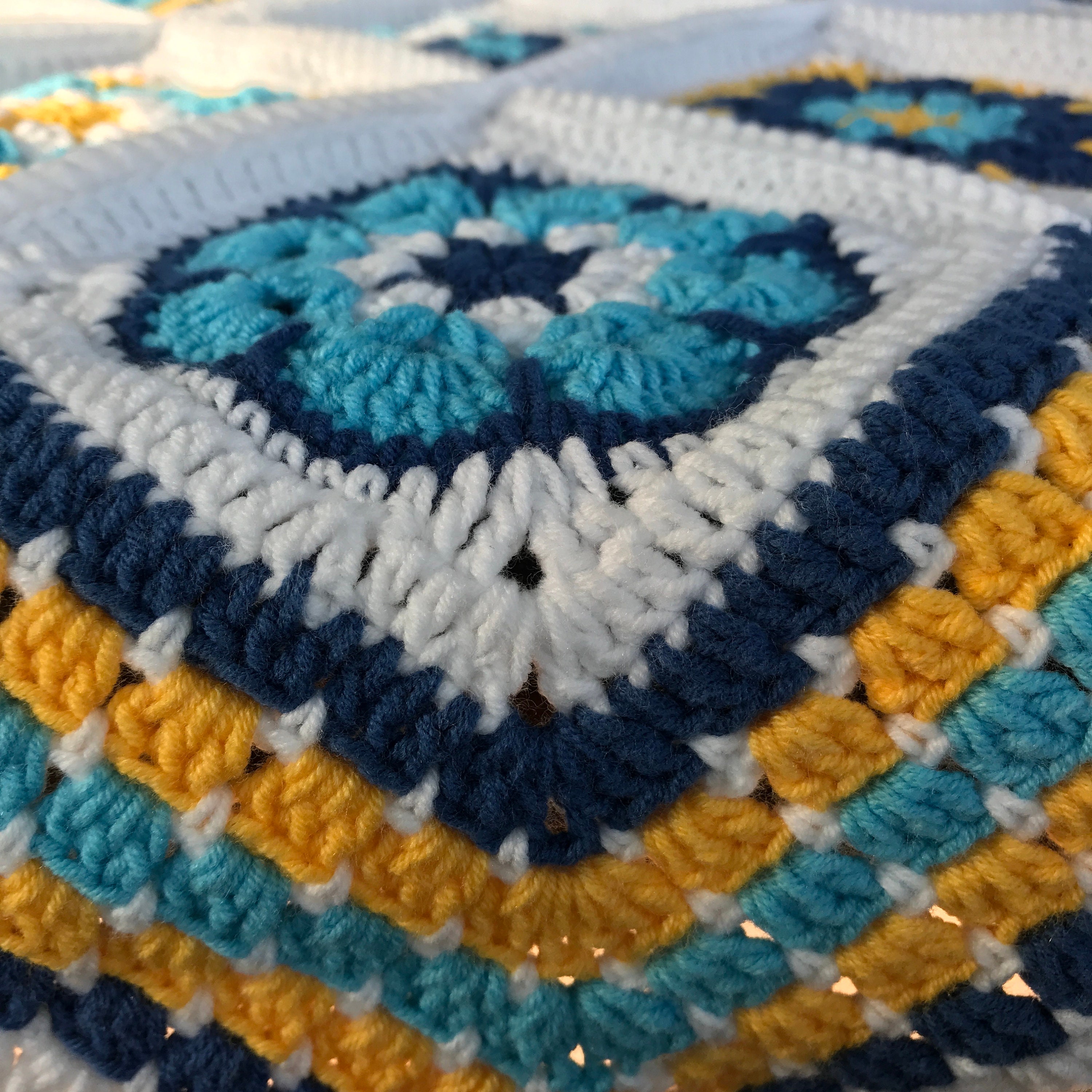 Wide Bordered African Floral Crochet Blanket With Light Blue Colors ...