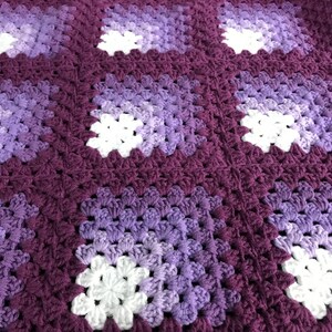 3D Dark Purple Granny Square Crochet Soft Cotton Ladies Blanket ...